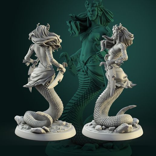 ♀️ Naga female warriors set 32mm pre-supported・ 3D File for 3D printing ...