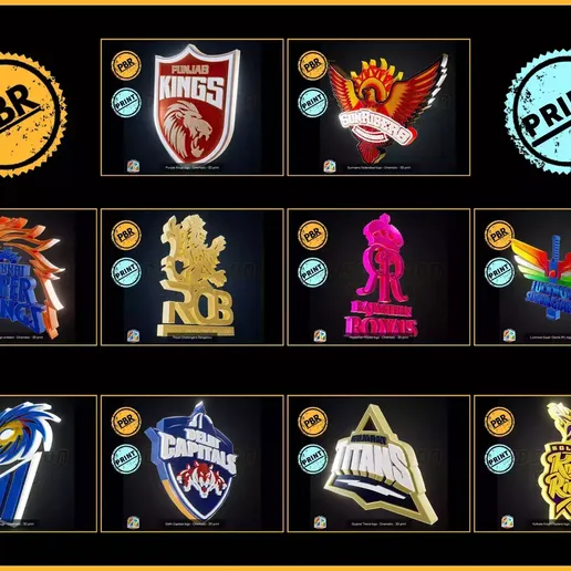 🦗 IPL cricket teams Pack logos Colección imprimible en 3D・Archivo 3D ...
