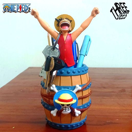 🖊️ LUFFY WITH BAREL PEN STAND・3D Print・Cults