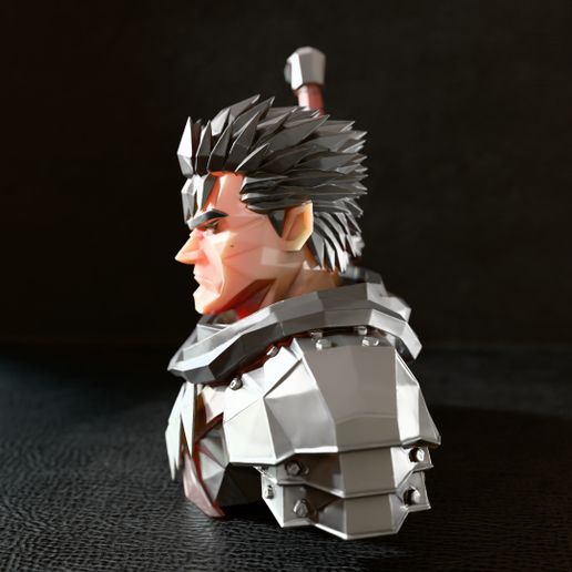 👤 Guts Low Poly Bust Berserk Fan Art・ STL File for 3D printing・Cults