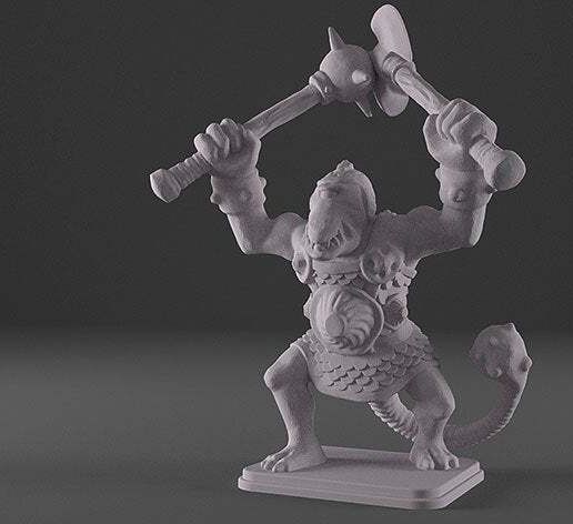 ⚔ HeroQuest - Fimir Warlord with Axe and Mace・Free STL File for ・Cults