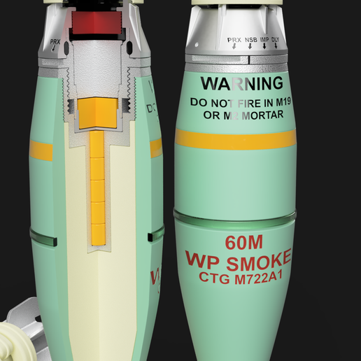 🇺🇸 USA 60 mm M722A1 WP Mortar Projectile w/ M734 Prox/VT Fuze – Full ...