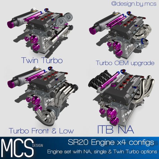 💶 Motor SR20 x4 combos ITB Turbo Twin Turbo・Archivo STL para Impresión ...