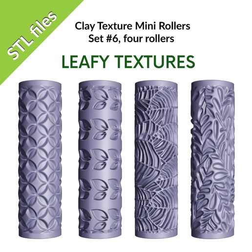💍 Texture Mini Rollers for polymer clay, set of four rollers, leaf ...