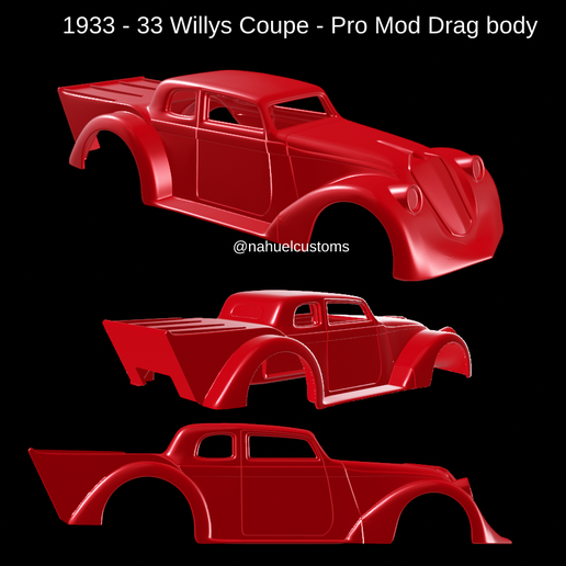arquivo STL 1933 - 33 Willys Coupe - Pro Mod Drag body 👽 ・modelo para ...