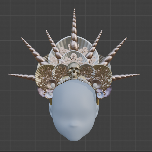 👑 crown with shells and skull・ STL File for 3D printing・Cults