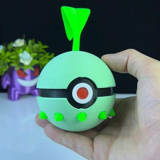 👾 Chikorita Pokeball・ STL File for 3D printing・Cults