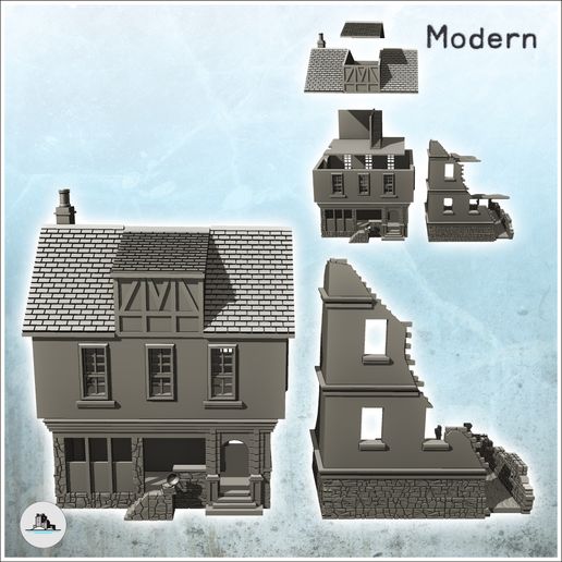 STL file Set of ruined houses with floors and stairs (11) - World War ...