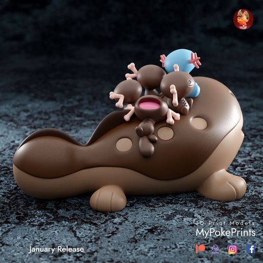 👽 Clodsire and Woopers - presupported statue・ 3D File for ・Cults