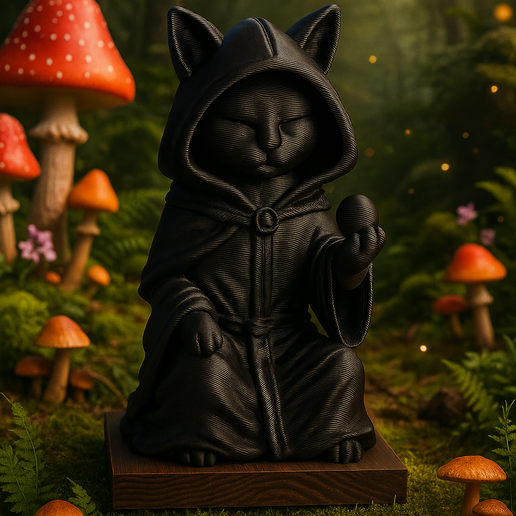 🐱 Mystical Cat Seer – Black Cat Wizard Sculpture・Free STL File for 3D ...