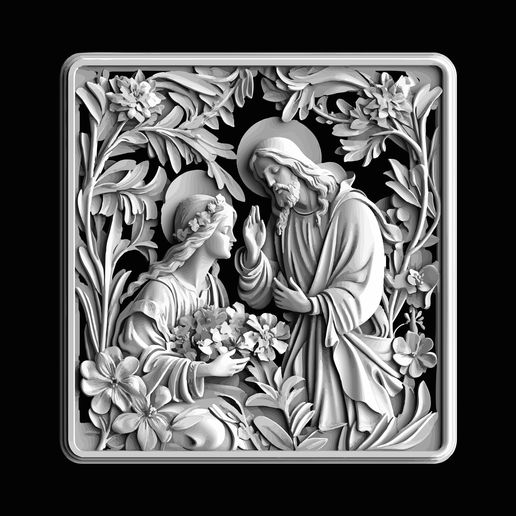 ️ Sacred Blessing Floral Relief Jesus and Woman・ STL File for 3D ...