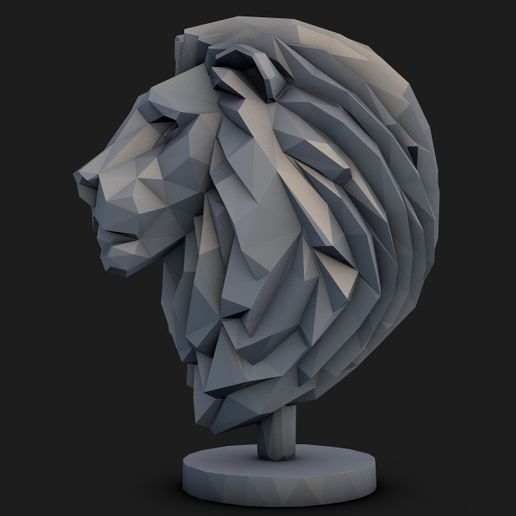 🦁 Low Poly Lion Head Bust STL – Geometric Lion Papercraft Sculpture ...