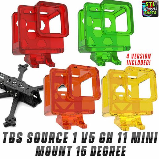 🛸 TBS SOURCE ONE V5 GOPRO HERO 11 MINI 15 DEGREE MOUNT・ STL File for ・Cults