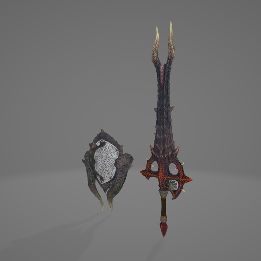STL file MONSTER HUNTER WORLD FATALIS SWORD AND SHIELD 👹 (OBJ)・3D ...
