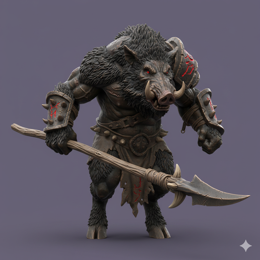 🐗 Single STL Savage Boarfolk Warrior Charging with Tusked Spear ...