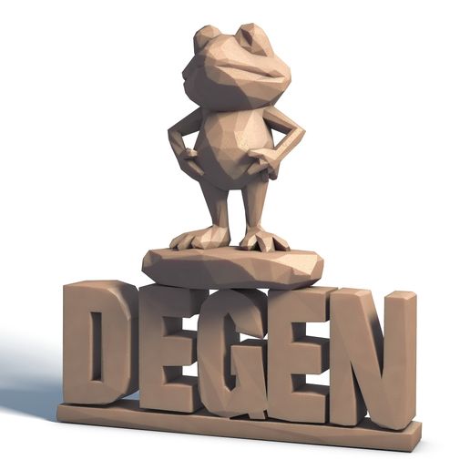 🐸 Pepe Frog on “DEGEN” Text – 3D Printable Meme Sculpture Low Poly・ STL ...