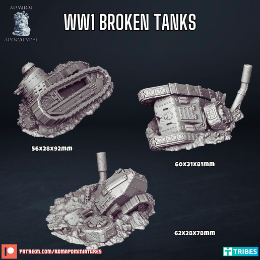 🪖 Broken Tanks WW1 (Pre-supported)・ 3D File for 3D printing・Cults