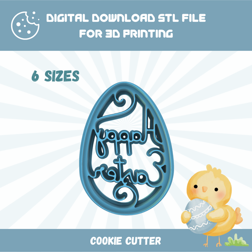 🥚 Cutty Clay STL Happy Easter Egg Imprint Cookie Cutter In 6 Sizes for ...