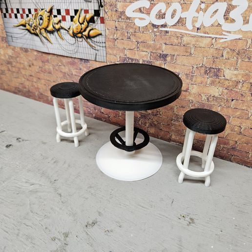 👽 1/10 PEDESTAL TABLE & STOOLS・ STL File for 3D printing・Cults
