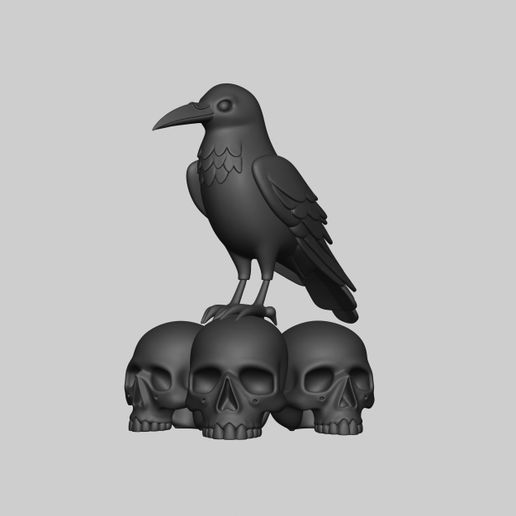 🐦 Crow Sitting on Skulls 3D Print – Gothic Dark Art Sculpture ...