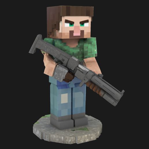 👾 Blocky Warrior Steve with Shotgun Figurine with Stand・ STL File for ...