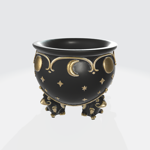 🪞 Mystical Black Cauldron with Golden Celestial Accents and Ornate ...