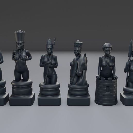 ♀️ Female Model Chess Set・ STL File for 3D printing・Cults