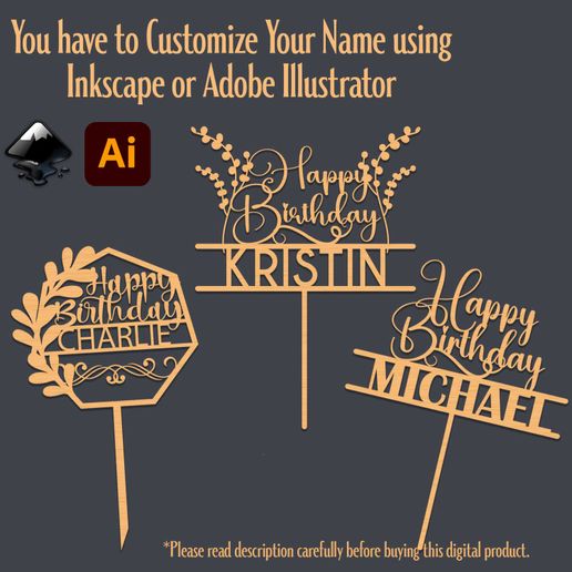 🍰 Personalized Cake Topper SVG Laser Cut Files Templates・ 3D File for ...