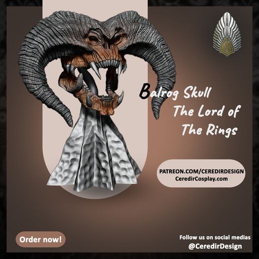 3D file Balrog Skull lord of the rings 3D DIGITAL DOWNLOAD 💀 ・Design to ...