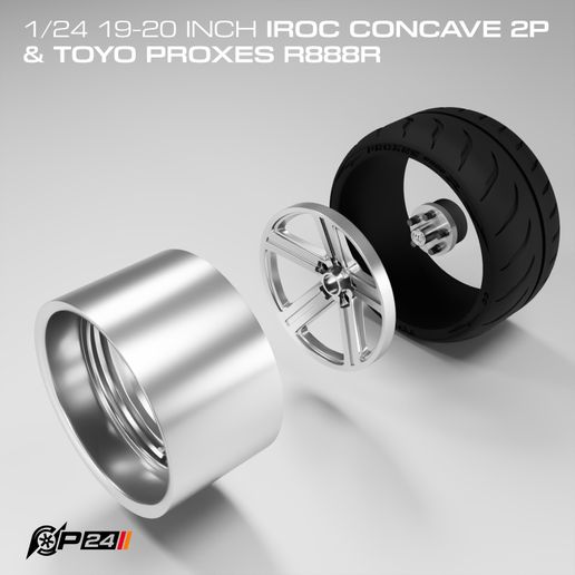 🛞 1/24 19-20 inch IROC Concave 2P & Toyo Proxes R888R Combo・ STL File for 3D printing・Cults