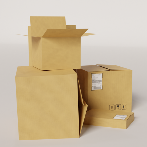 📦 Cardboard box package with 3D texture model・ STL File for ・Cults