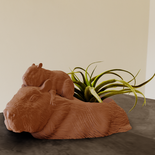 STL file capybara swimming with kid planter pot flower vase stl 🏊 ・3D ...