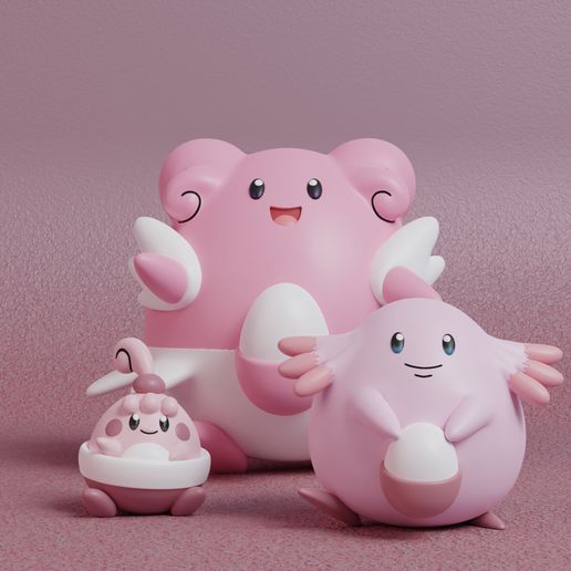 Fichier STL Pokemon - Happiny, Chansey et Blissey avec 2 poses 🐉 ・Objet ...