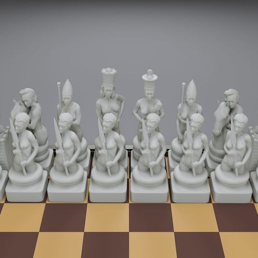 STL file Female Model Chess Set ♀️ ・Design to download and 3D print・Cults