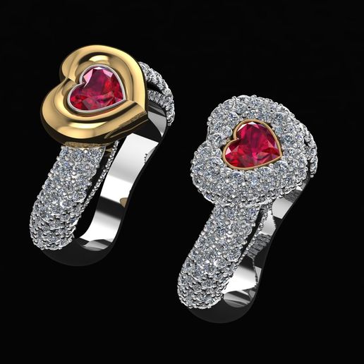 STL file Two asymmetric rings with a heart in the center 3D print model ...