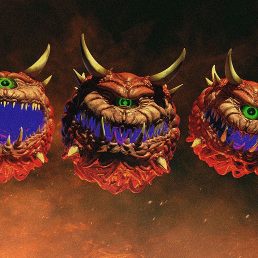 👄 Classic Cacodemon - 3D Print Model (3 Mouth Variants)・ OBJ File for ...