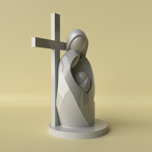 👪 Minimalist Holy Family Statue with Cross 3D Printable Model・ STL File ...