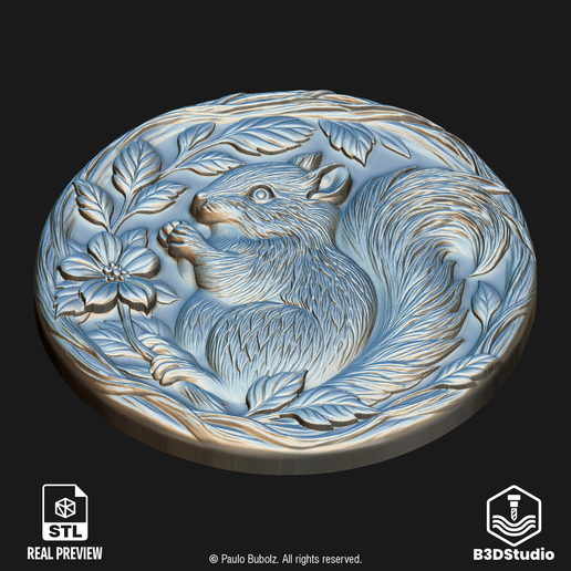 📁 Squirrel Relief for CNC Laser and 3D Print STL File and 4K Grayscale ...