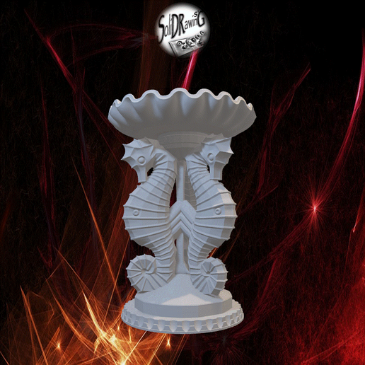 🌊🐎 Seahorse Pedestal Seashell Basin – SoliDRawinGs SG1864・Free STL File ...