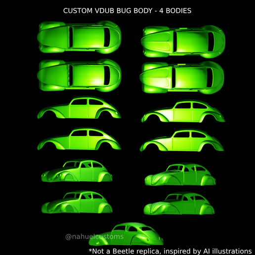 🐛 CUSTOM VDUB BUG BODY - 4 BODIES・ STL File for 3D printing・Cults