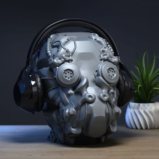 STL file Cyborg Skull Headphone Holder, Gaming Accessories, Desktop ...