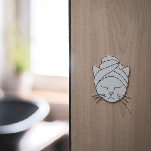 🐱 Mini cat with hair turban sign to stick on・ 3MF File for 3D printing ...