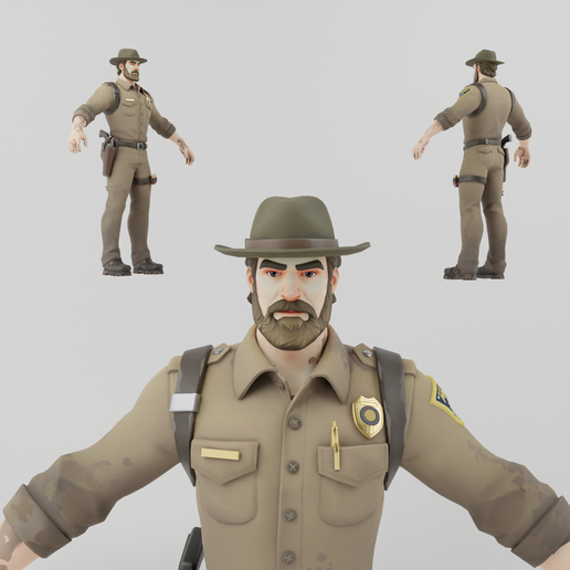 🎲 Jim Hopper Lowpoly Rigged・ OBJ File for ・Cults