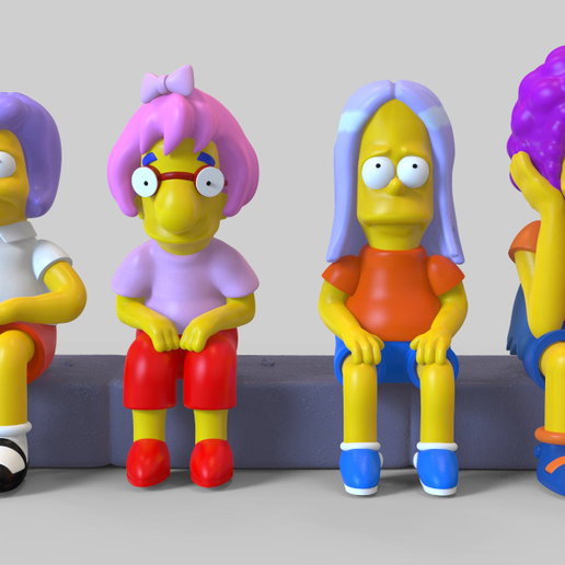 Archivo STL THE SIMPSONS-BART, NELSON, MILHOUSE AND MARTIN WITH A WIG ...