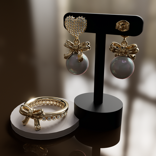 💍 High Jewelry Ring and Earrings with Diamonds and two Pearls - 3D ...