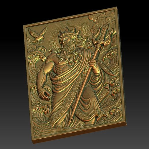 👼 Poseidon CNC Relief Model・ STL File for 3D printing・Cults