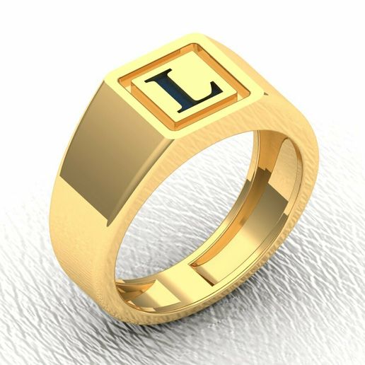 💍 L Letter Meena Gold Mens Signet Ring・ STL File for ・Cults