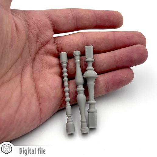 📁 1:12 miniature Set of 3 balusters collection 2 3d stl file・ 3D File ...