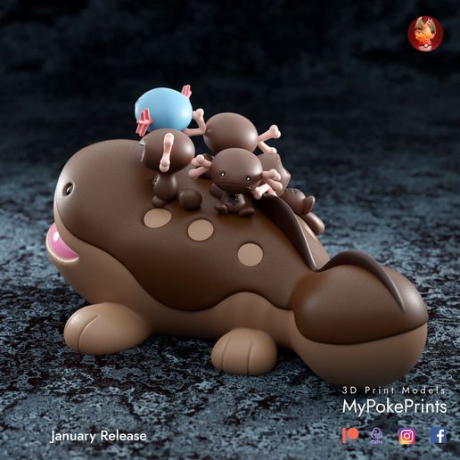👽 Clodsire and Woopers - presupported statue・ 3D File for ・Cults