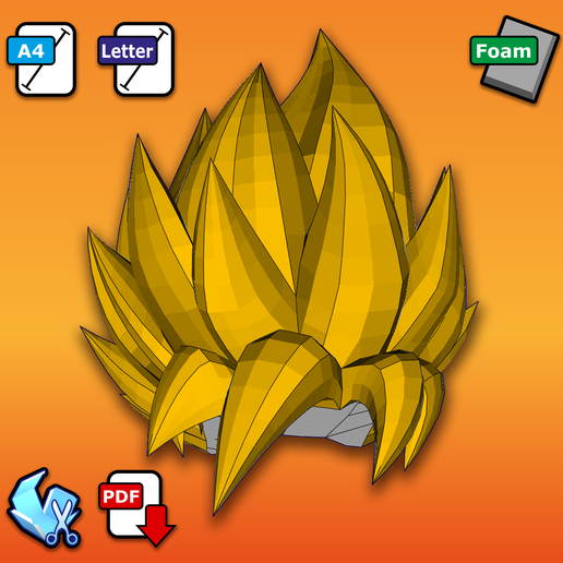 🎭 Goku SSJ Wig - Pepakura 3D Template・ 3D File for Papercraft & Origami ...
